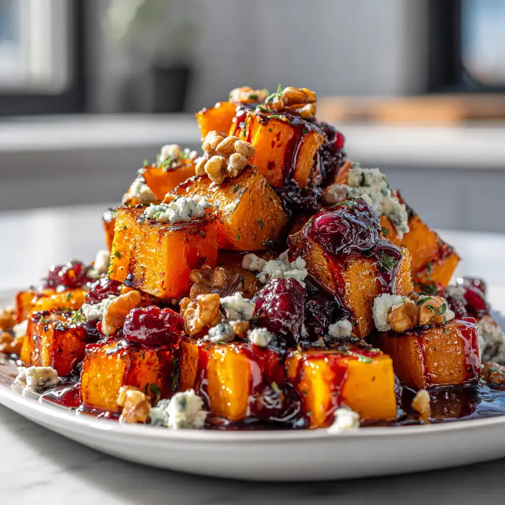 Caramelized Butternut Squash with Gorgonzola and Cranberry-Balsamic Glaze