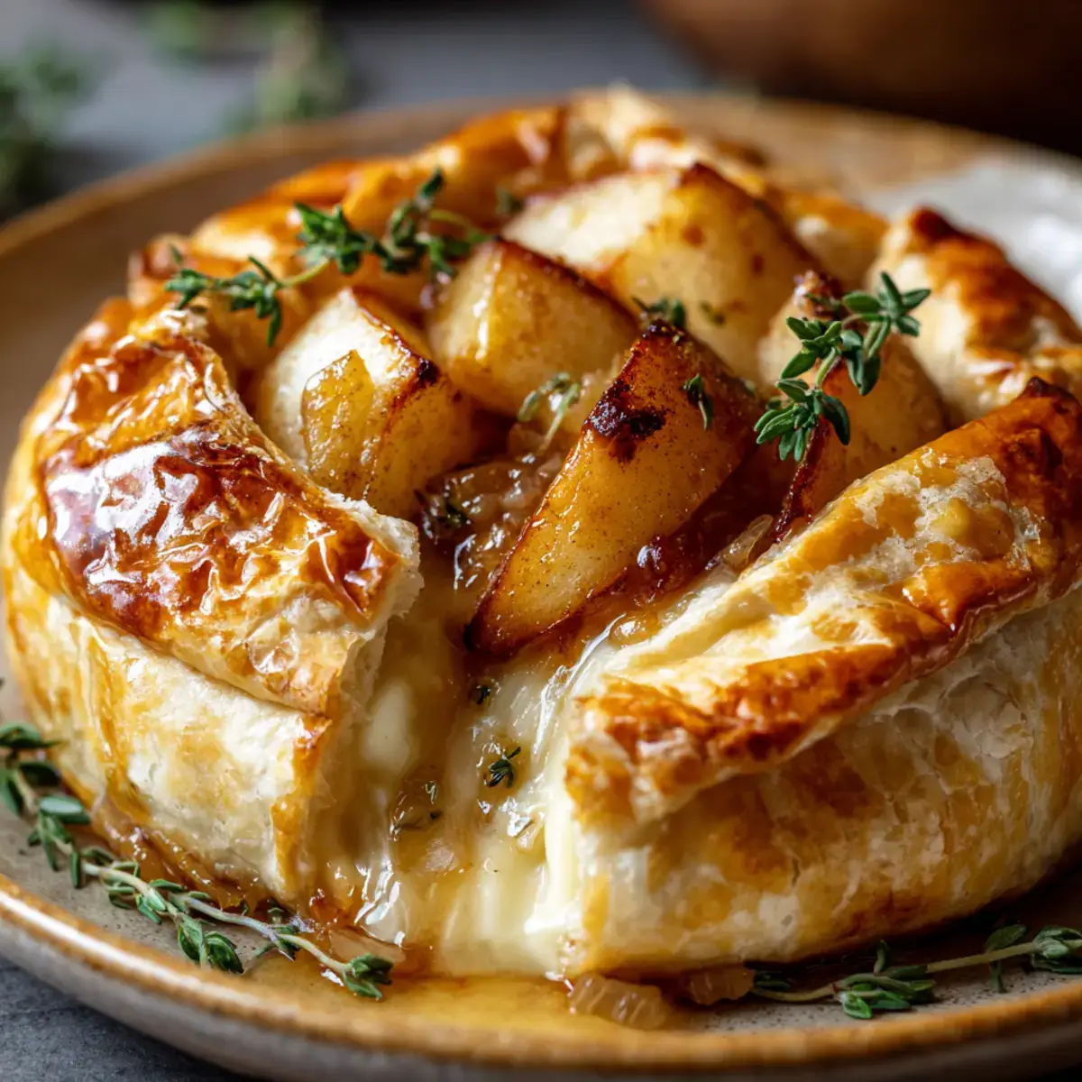 Golden Baked Brie with Caramelized Apples and Thyme