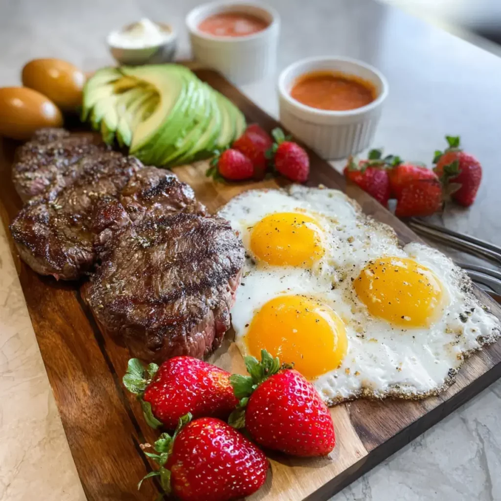 Steak and Eggs Board with Berries & Avocado Recipe