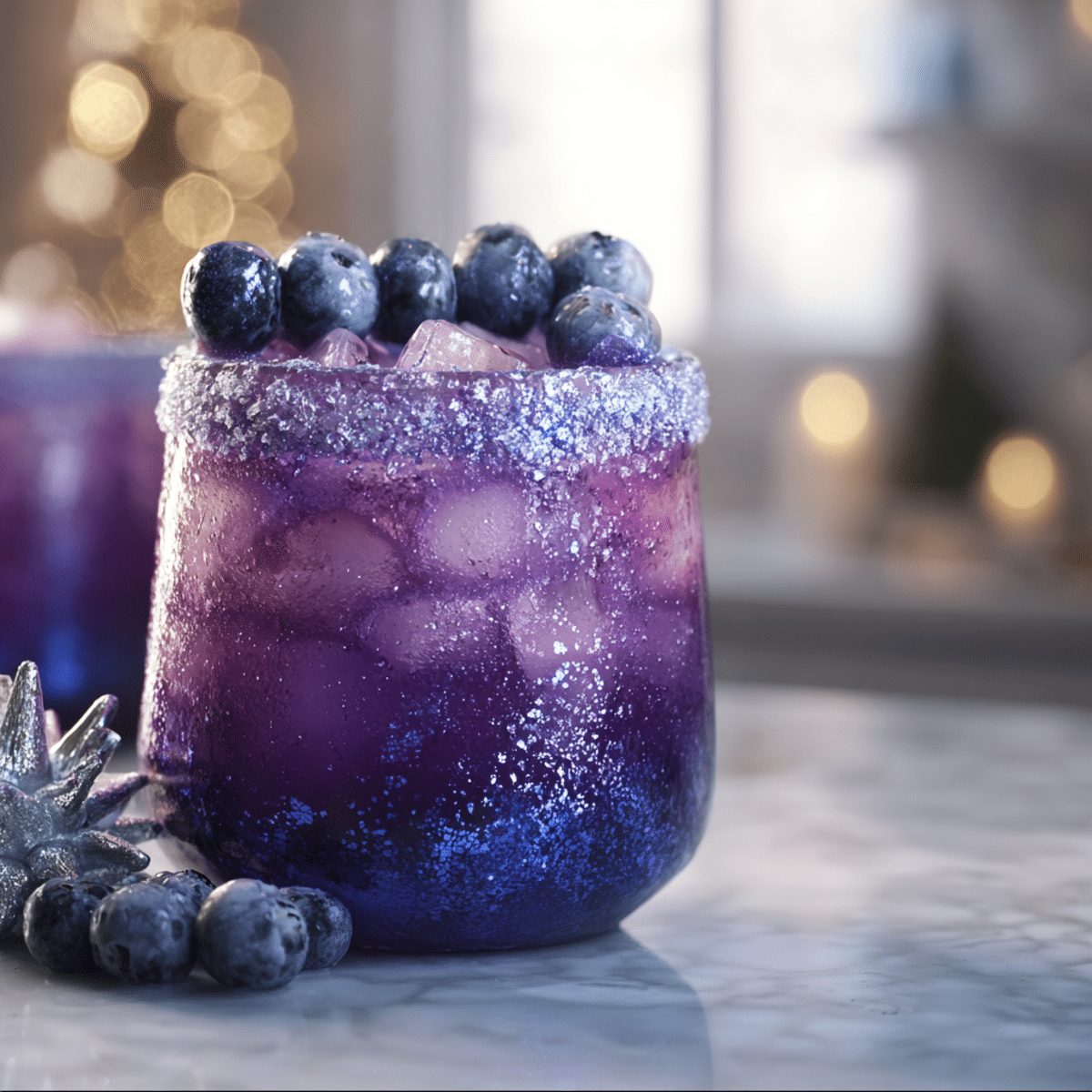 Christmas Blueberry Amethyst Punch (A Sparkling Low-Calorie Holiday Drink)