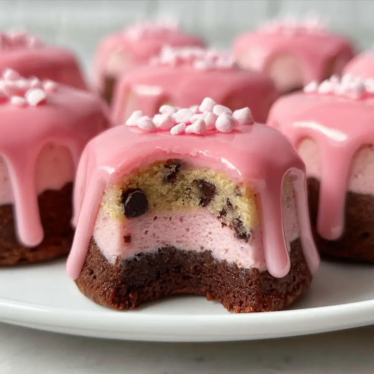 Pink Chocolate-Chip Cookie Dough Brownie Bites